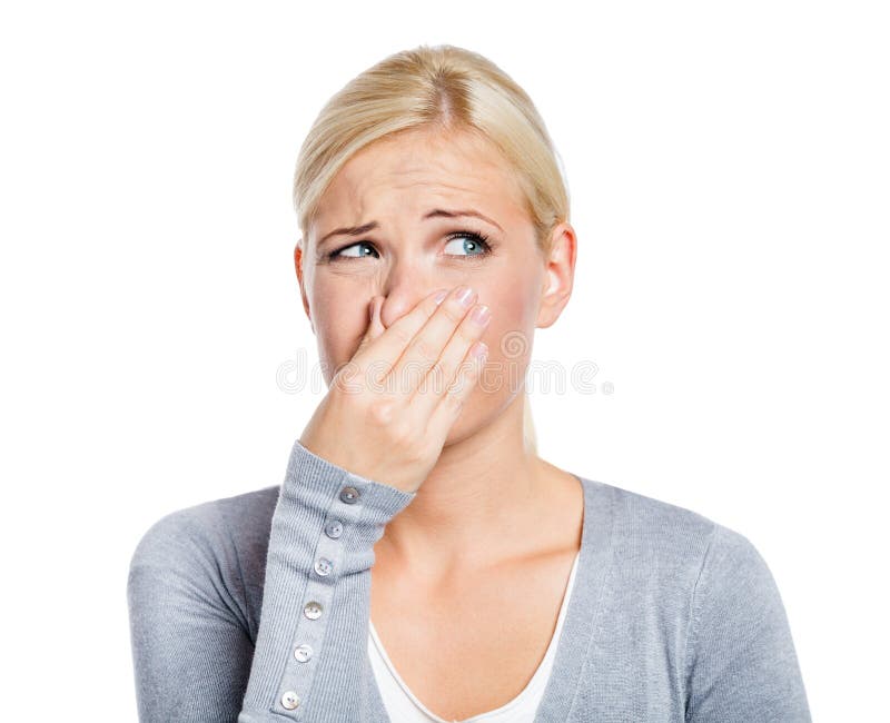 Lady covers nose with hand stock photo. Image of horizontal - 29696772