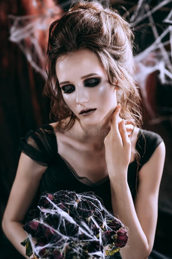 Lady in dark interior stock photo. Image of horror, halloween - 98254512