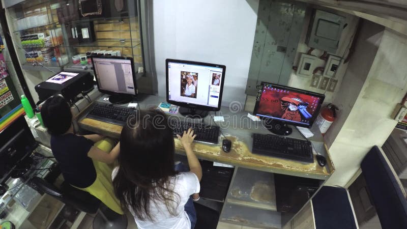 Lady Desktop Operator Worker Editing Image Files in Computer Stock ...