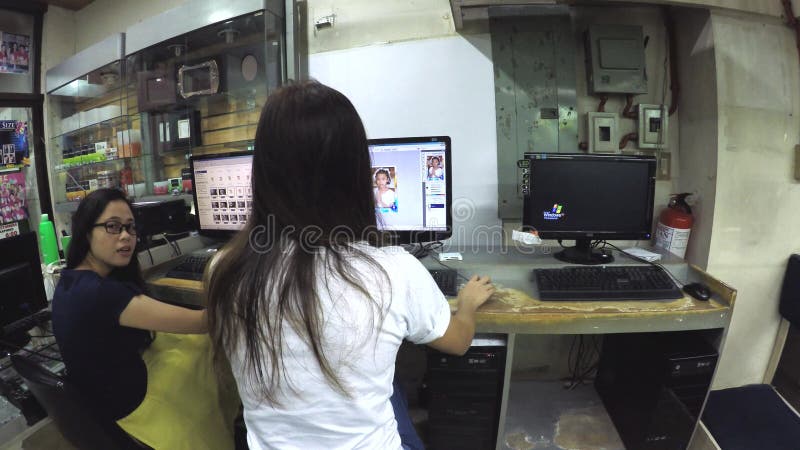 Lady Desktop Operator Worker Editing Image Files in Computer Stock ...
