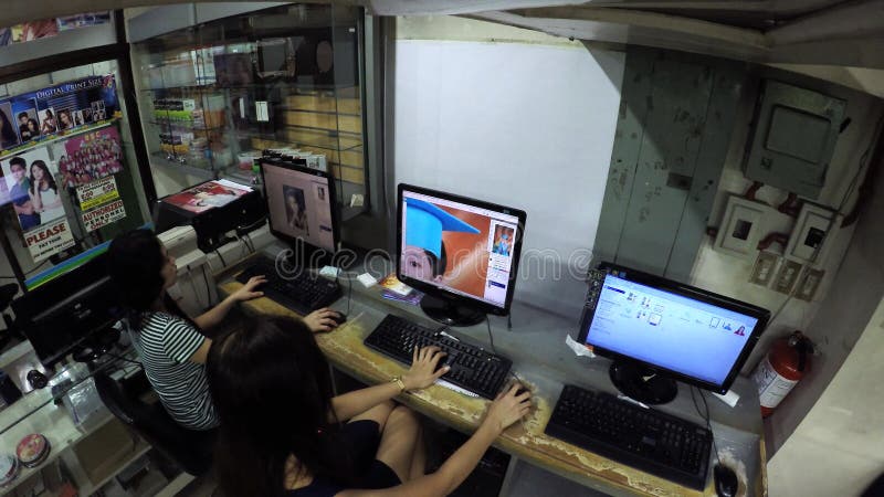 Lady Desktop Operator Worker Editing Image Files in Computer Stock ...