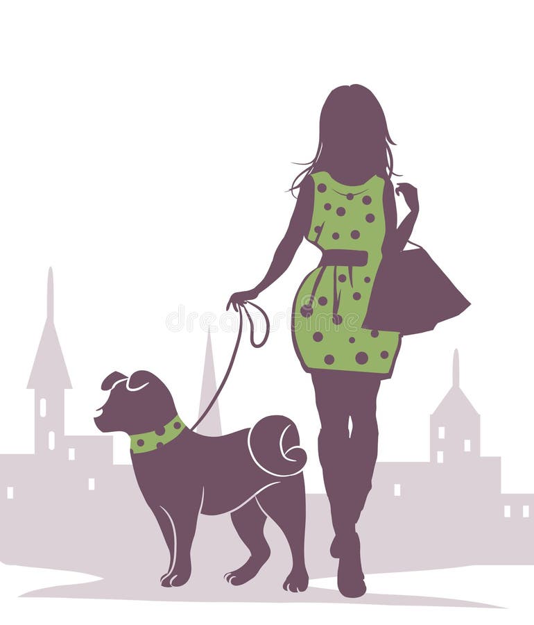 Lady with the Dog stock vector. Illustration of casual - 33938209
