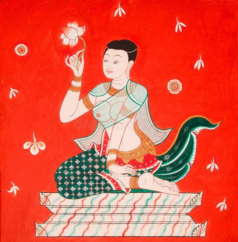 Lady drawing in Thai Style stock illustration. Illustration of ancient ...