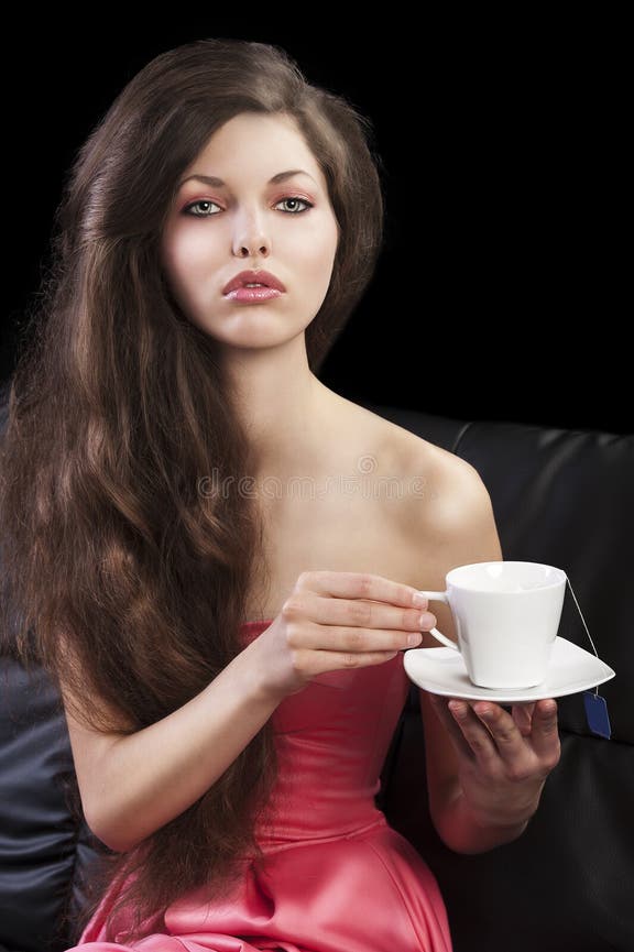 Lady Drinkig Tea, she Take a Cup of Tea Stock Photo - Image of female ...