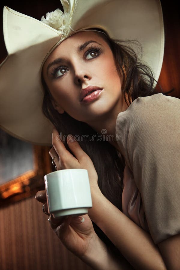 Lady drinking coffee stock image. Image of eyes, face - 14516931