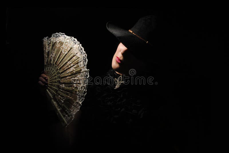 Surprised Baroque Woman Portrait with Wig and Fan Stock Image - Image ...