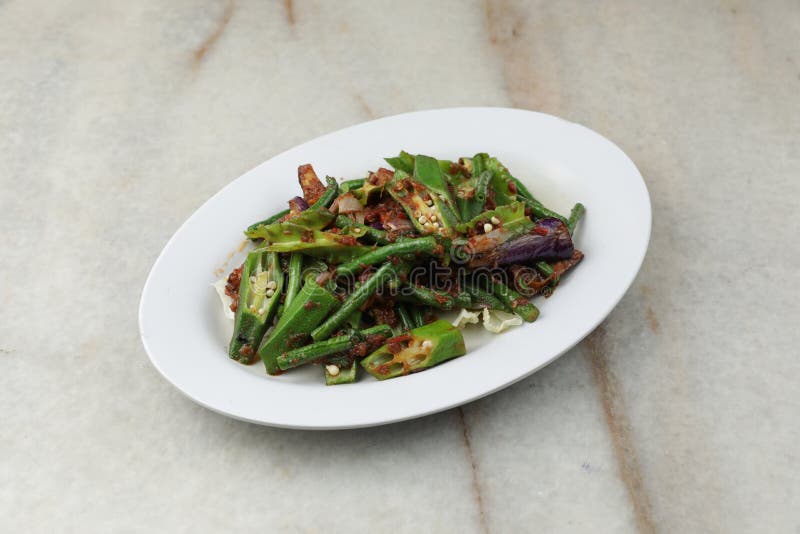 Lady Finger Cooked with Dry Chili Stock Photo - Image of vegan ...