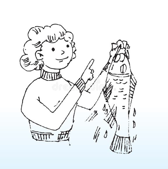 Lady and fish stock vector. Illustration of activity, catching - 6289610
