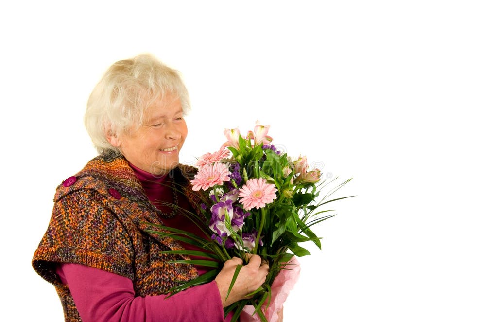 Lady with flowers stock photo. Image of senior, pensioner - 16958076