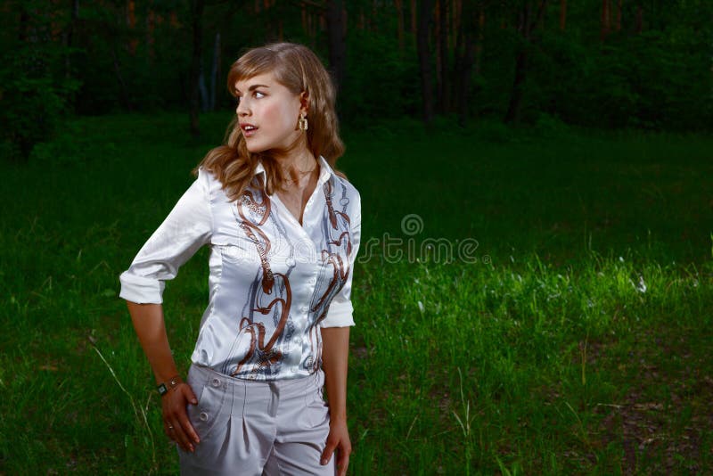 Lady in Forest stock image. Image of akimbo, nature, heared - 21495075