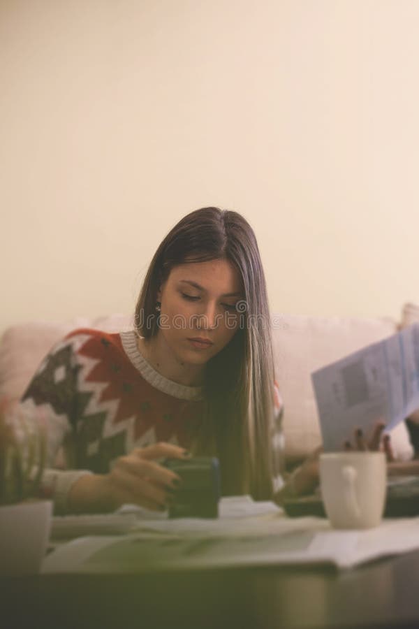 Lady freelancer at work stock image. Image of overworked - 146327449