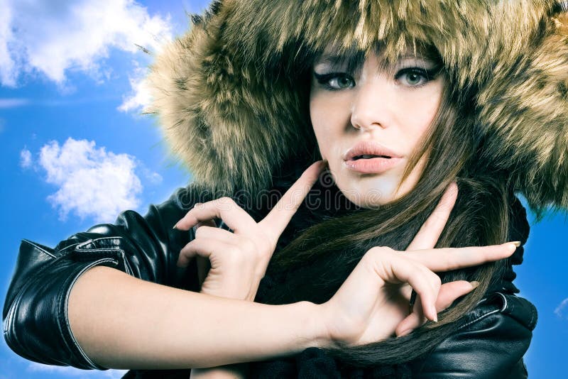 Beautiful lady in fur cap stock image. Image of person - 17805415
