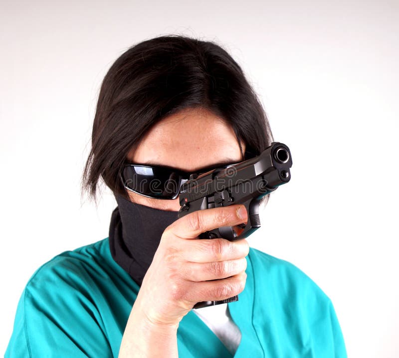 Lady with gun stock image. Image of black, handgun, hand - 51469439