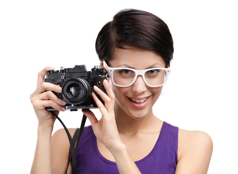 Creative Lady-photographer Takes Images Stock Image - Image of hobby ...