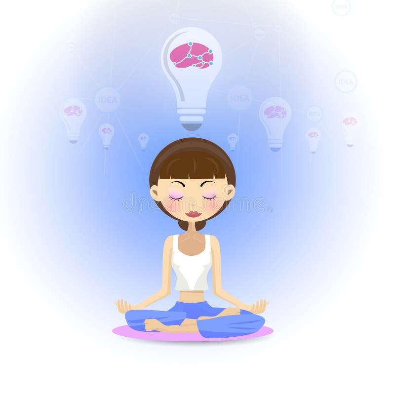 Lady Happy Meditation Good Idea Stock Illustration - Illustration of ...