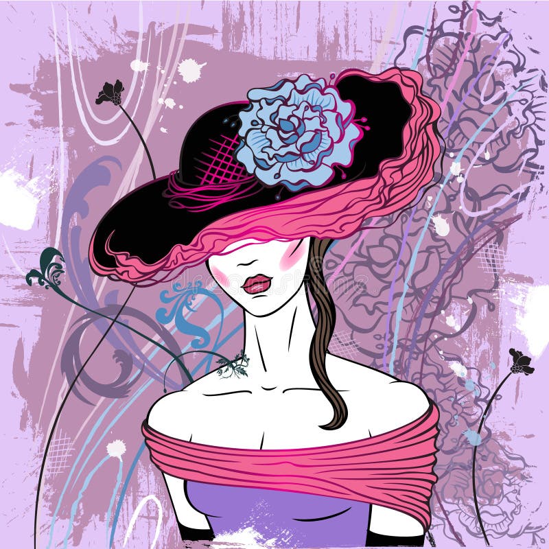 Lady in Hat with Flower - Vector Stock Vector - Illustration of curve ...