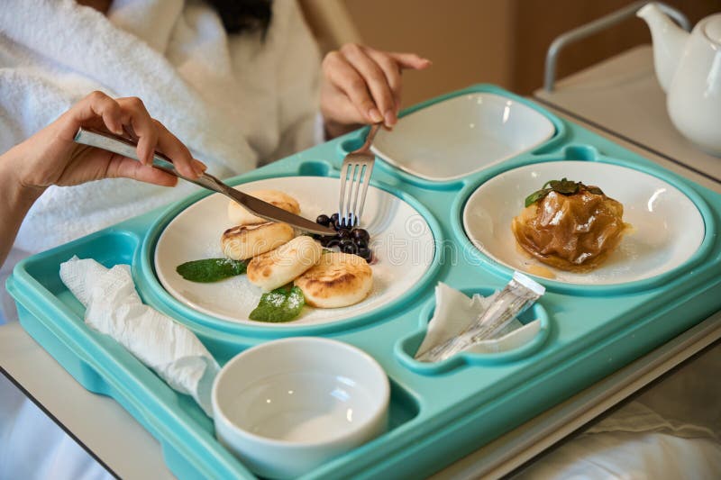 Lady Having Breakfast in Bed Stock Image - Image of interior, sterile ...