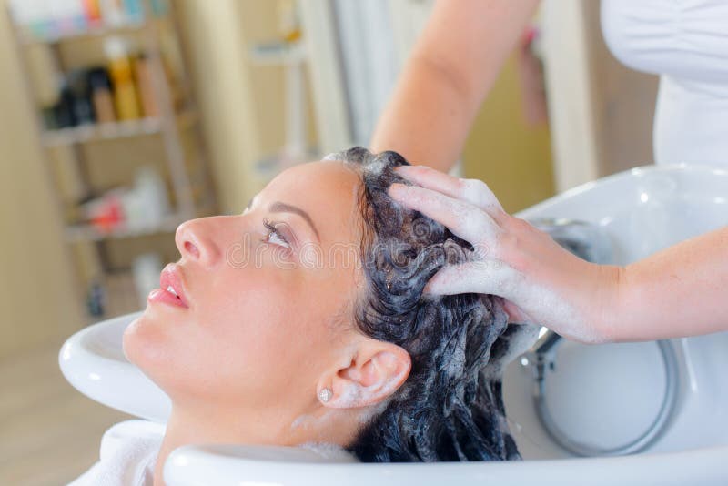 Lady having hair washed stock photo. Image of prepare - 119526960