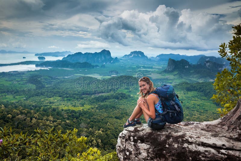 Lady hiker stock photo. Image of dark, relaxing, climbing - 80157908