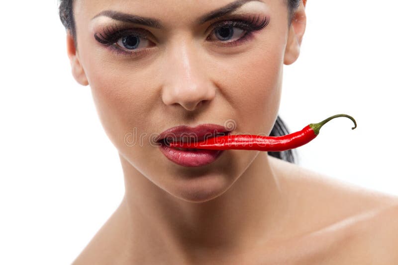 Lady Holding Red Chilli Peppers Stock Image - Image of face, person ...