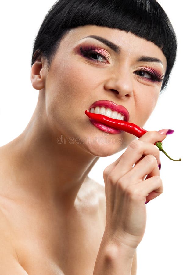 Lady Holding Red Chilli Peppers Stock Photo - Image of beauty, closeup ...