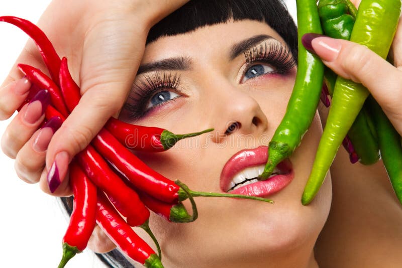 Redhead Woman With Chili Pepper Stock Photo - Image of closeup, chili ...