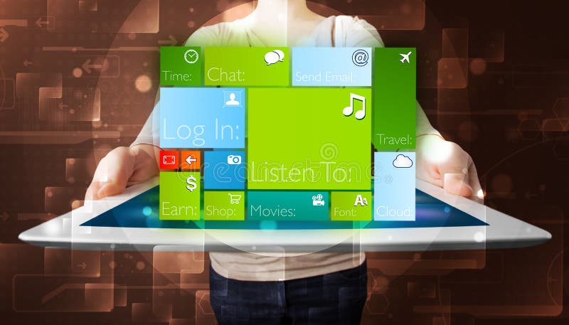 Lady Holding Tablet with Modern Software Operational System Stock Image ...