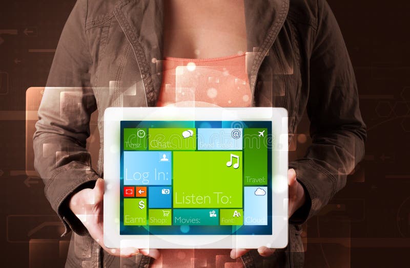 Lady Holding Tablet with Modern Software Operational System Stock Image ...