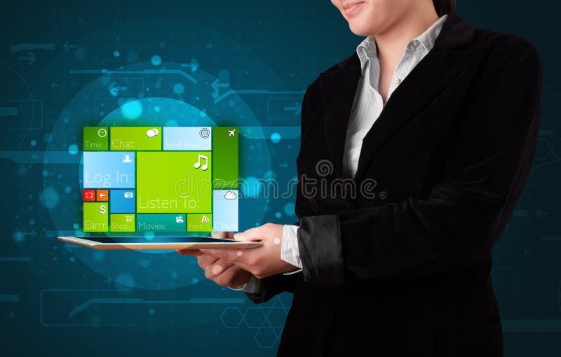 Lady Holding Tablet with Modern Software Operational System Stock Image ...