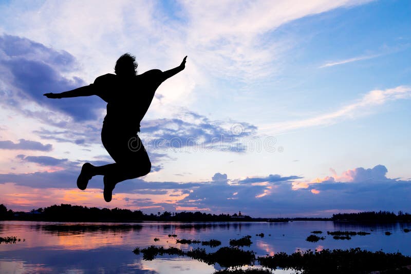 Lady Jumping Happy at Sunset Stock Image - Image of moving, couple ...