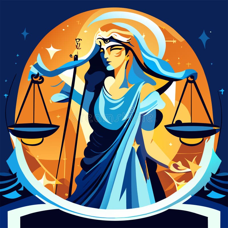 Lady Justice in the Sea. Vector Illustration in Flat Cartoon Style ...