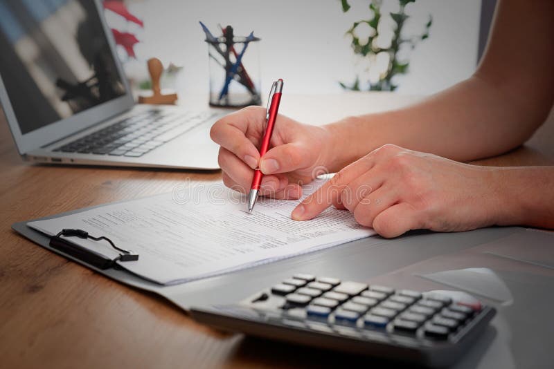 Businessman Signing Agreement, Accountant in Office Stock Image - Image ...