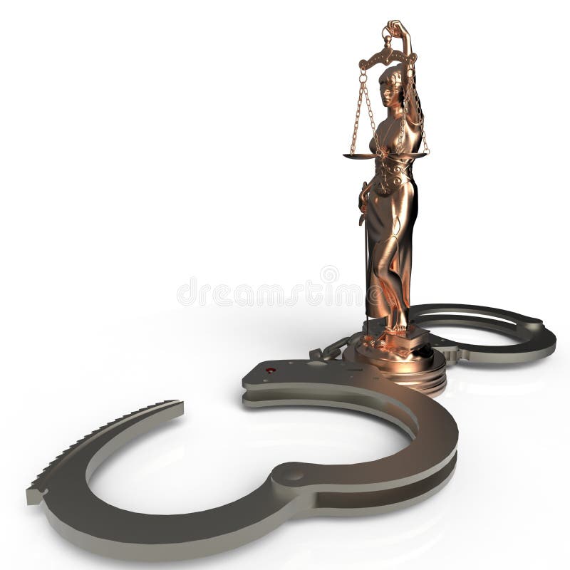 Lady of Justice Statue and Handcuffs 3d Rendering Stock Photo - Image ...