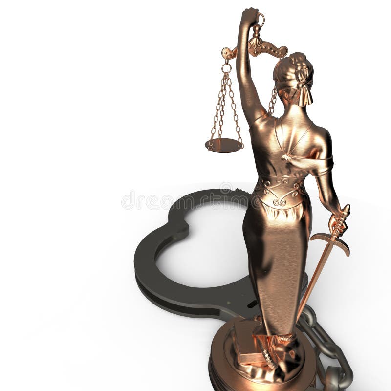 Lady of Justice Statue and Handcuffs 3d Rendering Stock Illustration ...