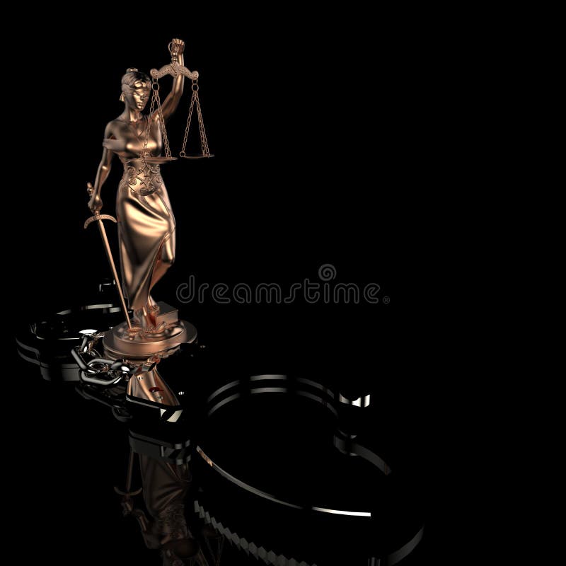 Lady of Justice Statue and Handcuffs 3d Rendering Stock Illustration ...