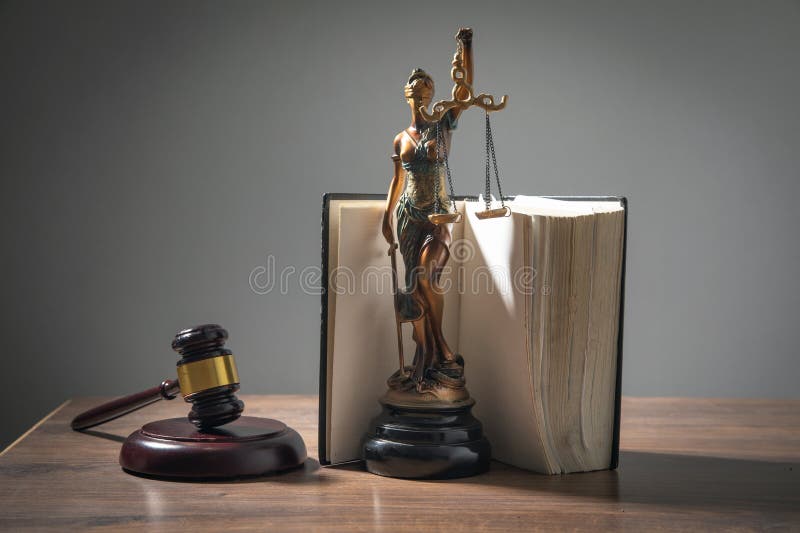 Lady Justice Statue, Judge Gavel, Book on the Table Stock Photo - Image ...