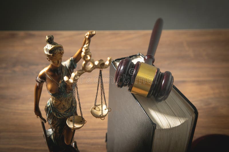 Lady Justice Statue, Judge Gavel, Book on the Table Stock Illustration ...