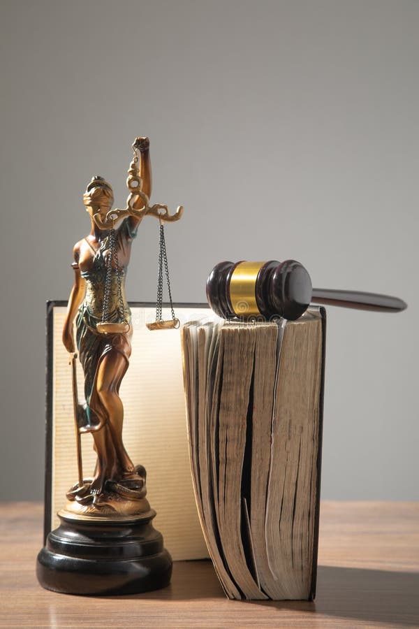 Lady Justice Statue, Judge Gavel, Book on the Table Stock Illustration ...