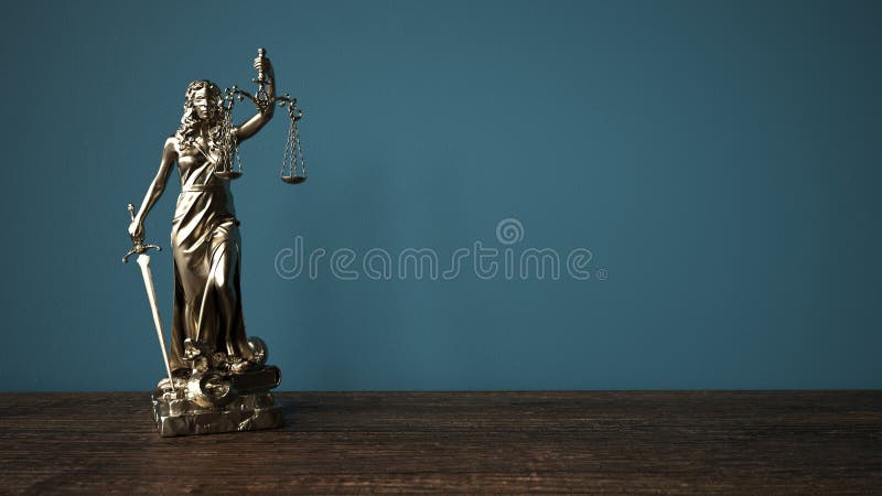 Lady Justice Statue Wooden Table Stock Illustration - Illustration of ...