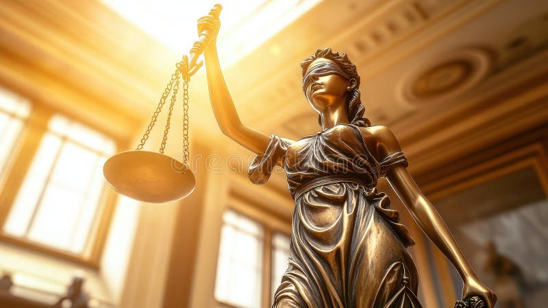 Lady Justice Symbol of Law and Fairness Scales Held High in a Gilded ...