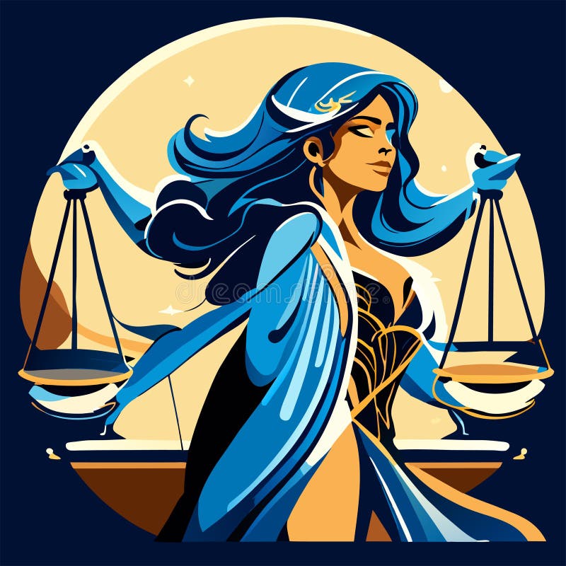 Lady Justice in the Sea. Vector Illustration in Flat Cartoon Style ...