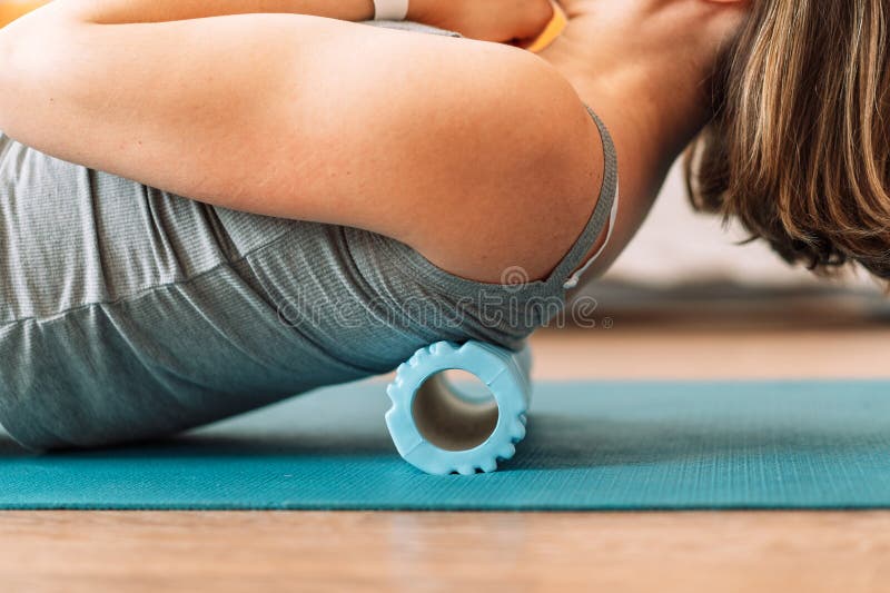 Lady Kneading Her Back with Foam Roller Stock Image - Image of foam ...