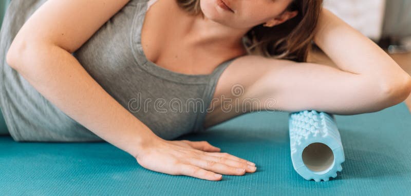 Lady Kneading Her Triceps With Massage Roller Stock Image Image Of People Equipment 273139641