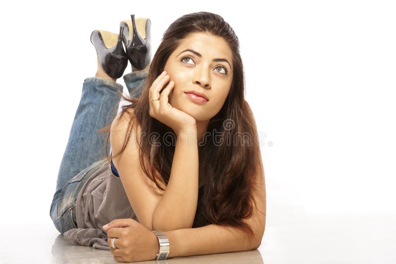 Lady laying on floor stock image. Image of happy, glamor - 28895693