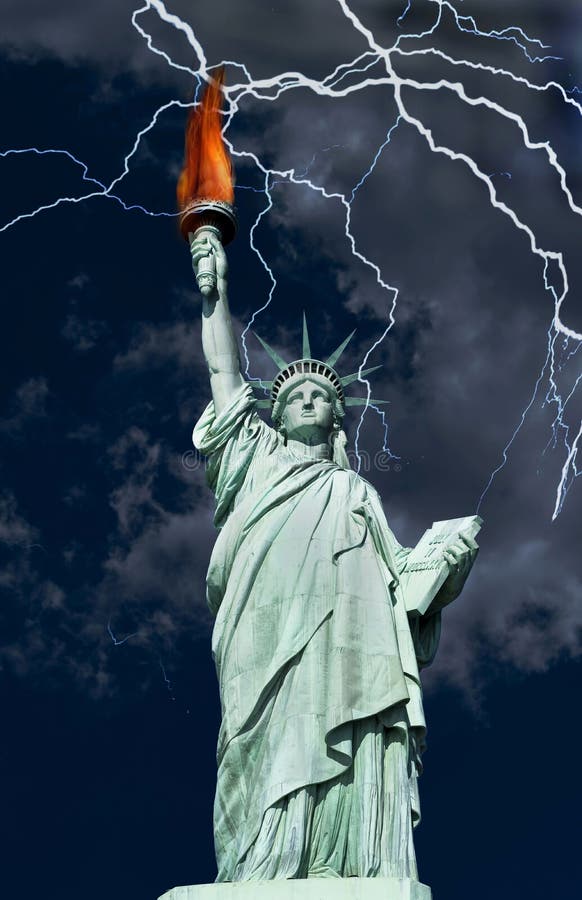 Lady Liberty in a Storm.. stock photo. Image of powerful - 127490996