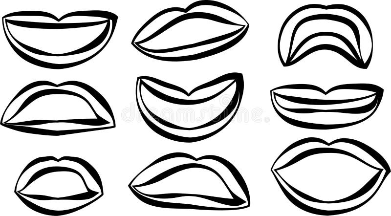 Lady Lips Comic Style Outline Set Stock Vector - Illustration of ...