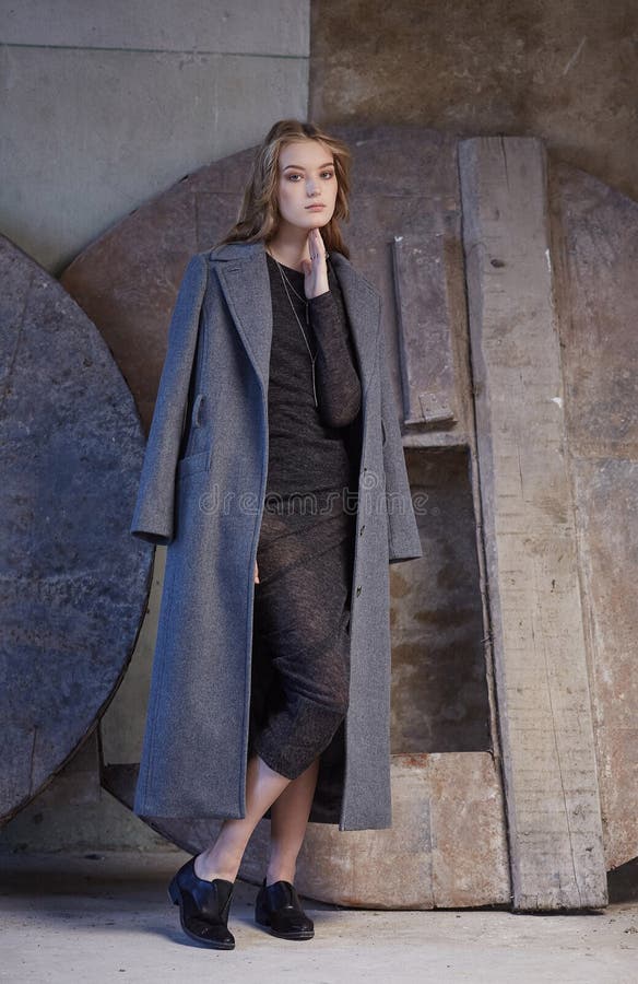 A Lady in a Long Grey Jacket. Stock Image - Image of caucasian, color ...