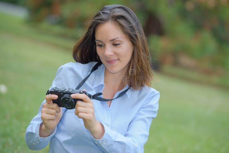 Lady Looking Digital Camera Screen Stock Image - Image of pleasure ...