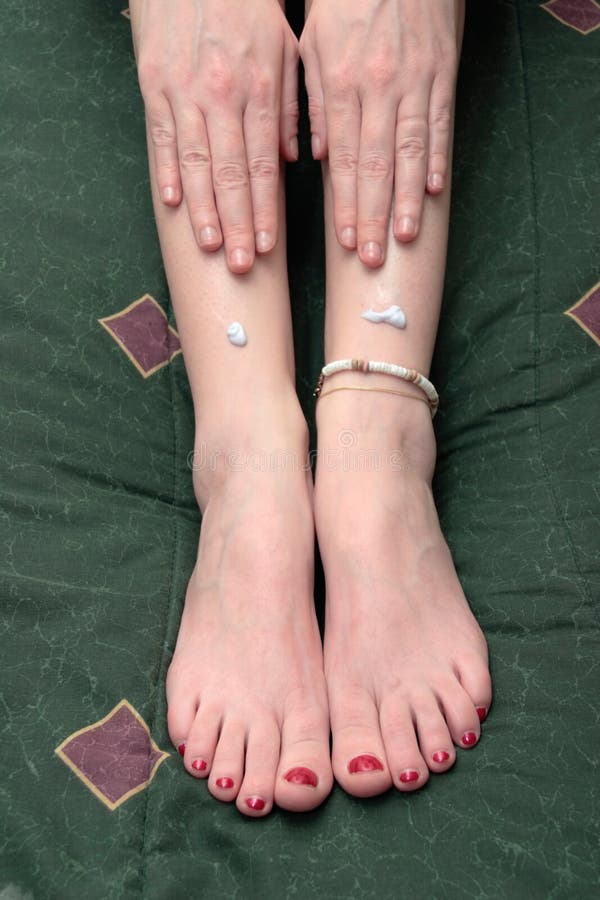 Lady With Lotion On Her Legs Stock Image Image Of Soothe Health 384241