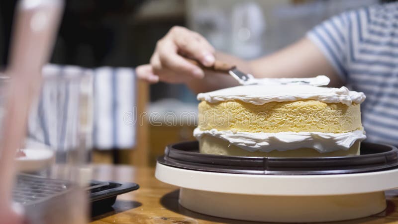 Lady making cream cake stock image. Image of lady, food - 232079519